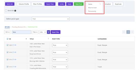 how to bulk delete wordpress posts custom post in wordpress bulk