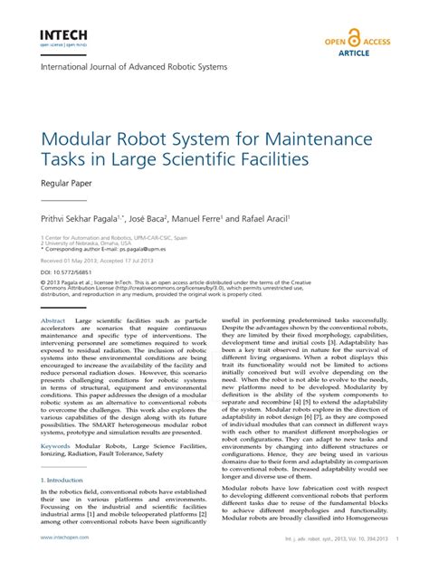 pdf modular robot system for maintenance tasks in large scientific