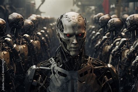 Portrait Of A Scary Robot In The Dark 3d Rendering Humanitys Last