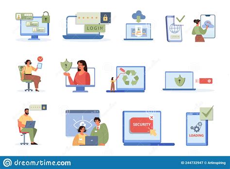 Cyber Or Web Security Set Digital Data Protection And Database Safety