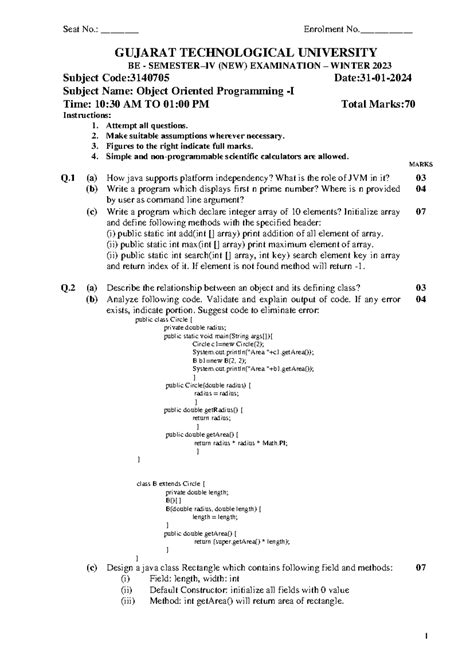Gtu Information Technology 3140705 Winter 2023 1 Seat No Enrolment No