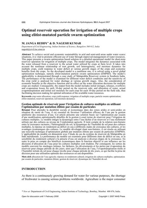 Pdf Optimal Reservoir Operation For Irrigation Of Multiple Crops