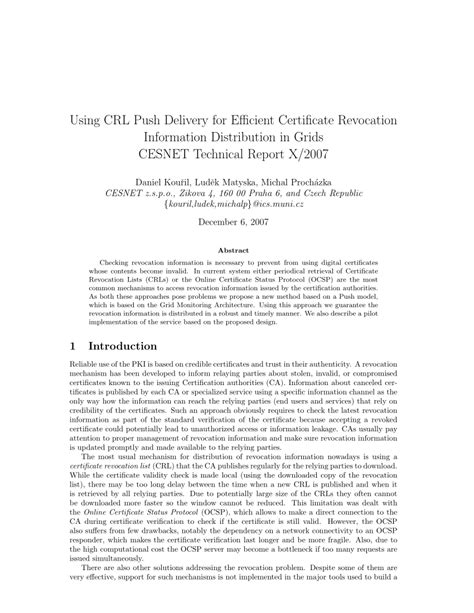 Pdf Using Crl Push Delivery For Efficient Certificate Revocation
