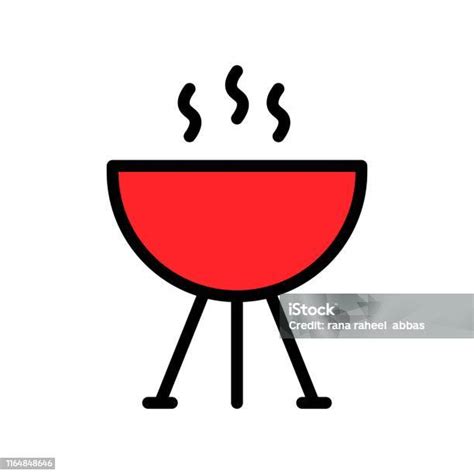 음식 편집 가능한 윤곽 아이콘 불 그릴 바베큐 채워진 된 디자인 굽기에 대한 스톡 벡터 아트 및 기타 이미지 굽기 야외 고기 Istock
