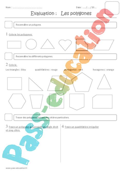 Evaluation Polygones CE2 Bilan et controle corrigé