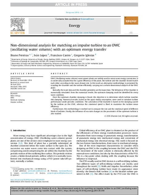 Pdf Non Dimensional Analysis For Matching An Impulse Turbine To An Owc Oscillating Water