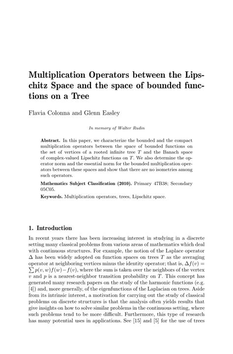 Pdf Multiplication Operators Between The Lipschitz Space And The