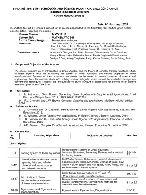 math ii handout pdf matrix mathematics linear map