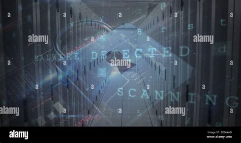 Digital Malware Detection And Scanning Text Overlaying Server Room