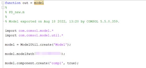 Control Comsol Simulation With Matlab Code Using Livelinkmatlab中model