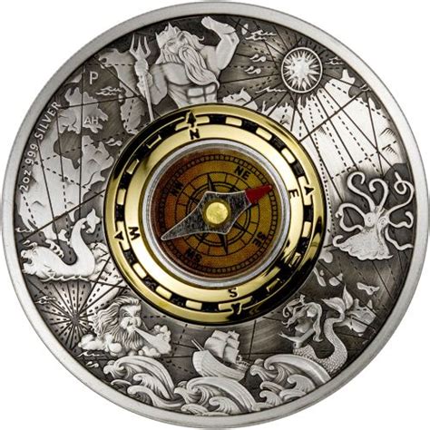 2017 Tuvalu 2 Oz 2 Silver Coin Antique Compass Antique Finish And