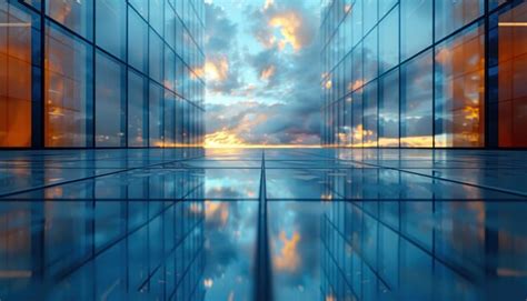 Modern Minimalist Structure With Glass Windows Reflecting Blue Sky Premium Ai Generated Image