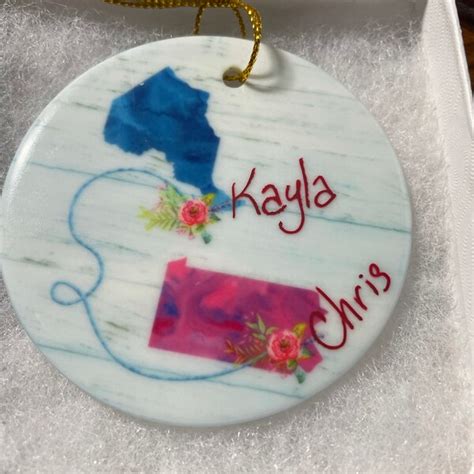 Long Distance Ceramic Ornament Personalized Ornament State Map T