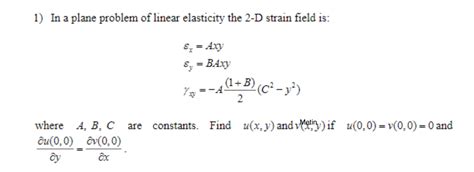 solved 1 in a plane problem of linear elasticity the 2 d