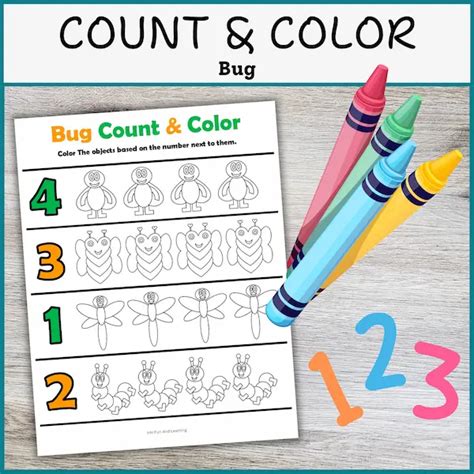 Free Bug Count And Color Worksheet