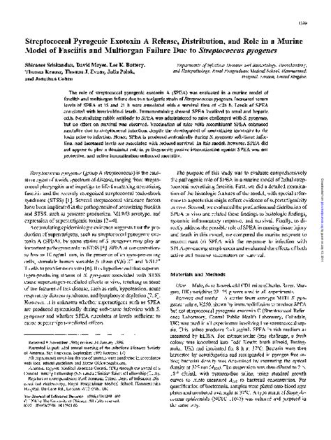 Pdf Streptococcal Pyrogenic Exotoxin A Release Distribution And