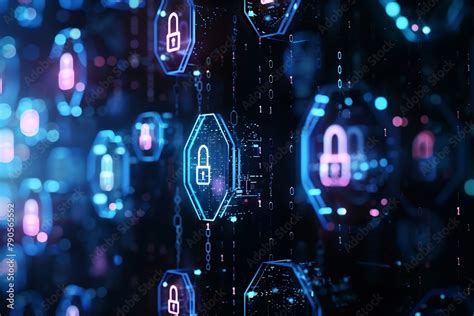 Abstract Digital Background With Hexagons And Padlocks In Dark Blue