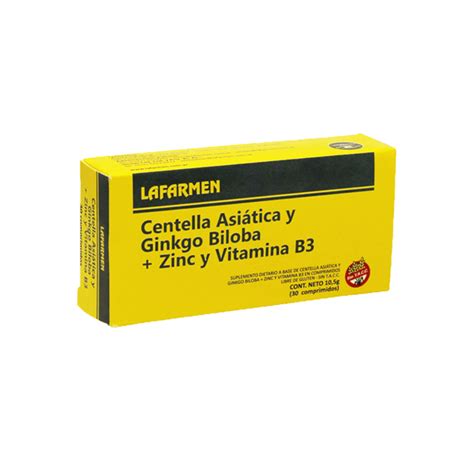 Suplemento Dietario Lafarmen Centella Asiatica Ginko Zinc Vitamina B3 X 30 Comp Capacidad 30