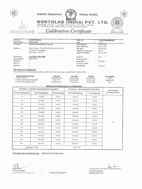 Referance V C Calibrater Cert Pdf