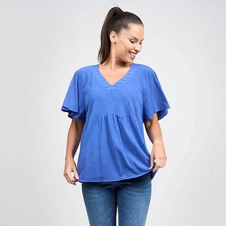 Dg2 By Diane Gilman Flutter Sleeve V Neck Top Hsn