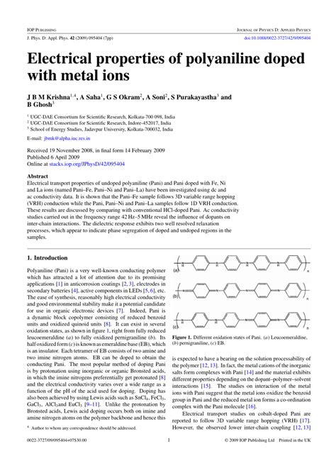 (PDF) Electrical properties of polyaniline doped with metal ions