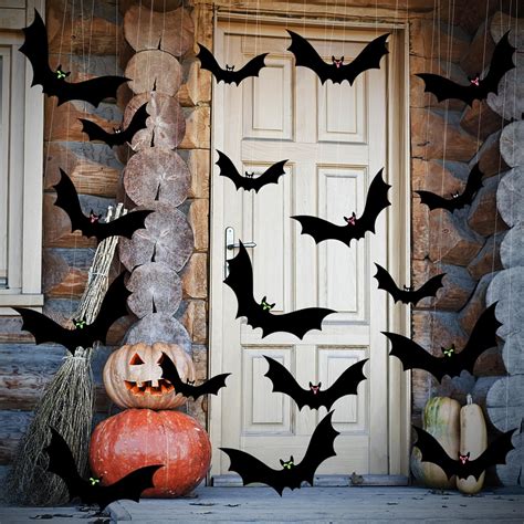 18pcs Hanging Bats Halloween Decorations Outdoors 3 Sizes Halloween Bats Decor