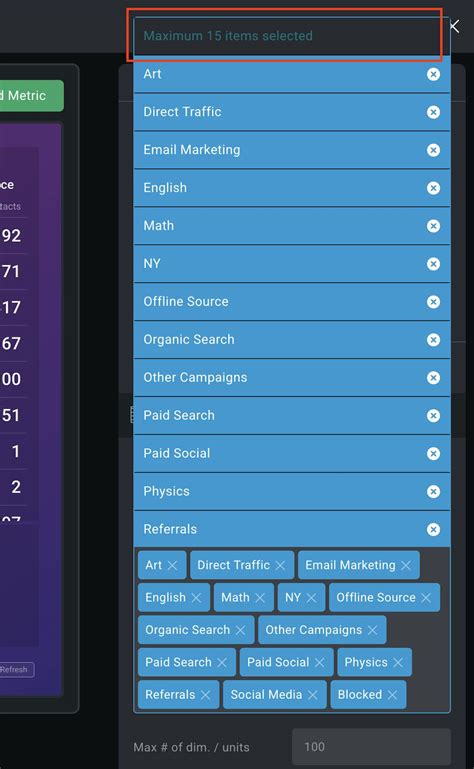 How To Increase The Limit Of Selecting Only Up To 15 Dimensions