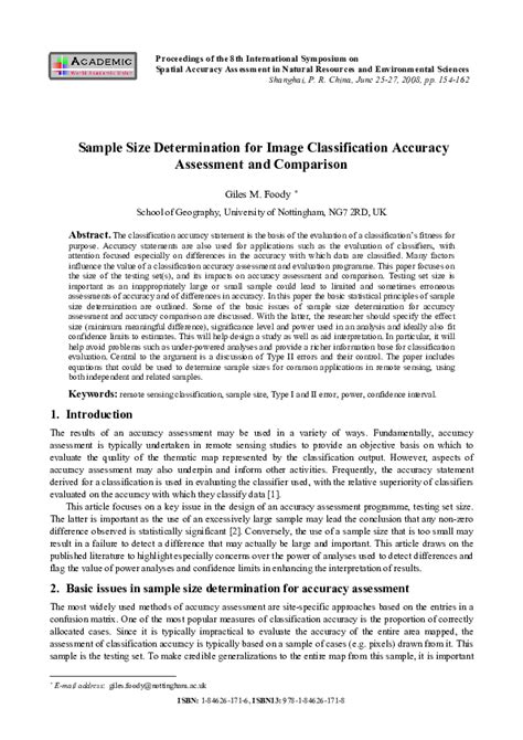 Pdf Sample Size Determination For Image Classification Accuracy