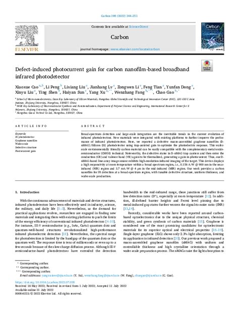 Pdf Defect Induced Photocurrent Gain For Carbon Nanofilm Based
