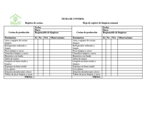 Bpm Ficha De Control Cocina Pdf