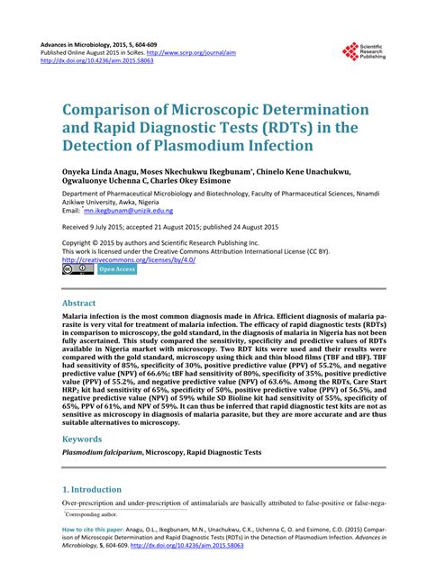 Pdf Comparison Of Microscopic Determination And Rapid Diagnostic