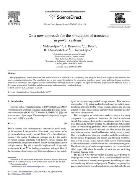 on a new approach for the simulation of transients in power systems
