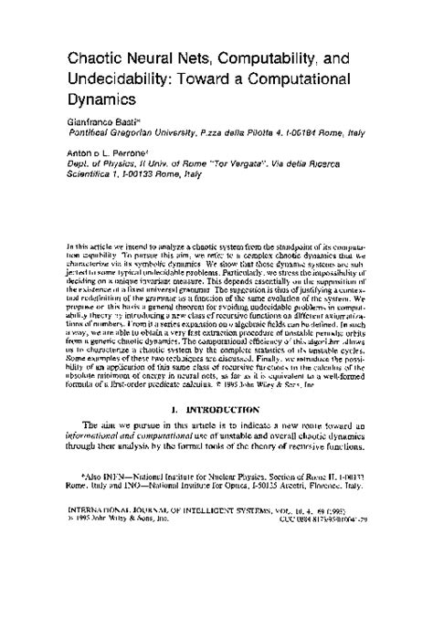 pdf chaotic neural nets computability and undecidability toward a