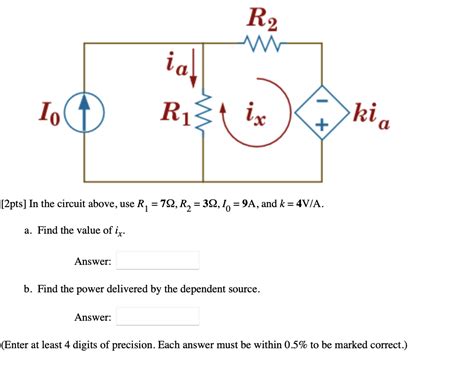 solved in the circuit above use r1 7Ω r2 3Ω i0 9a