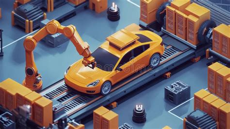 3d Rendering Of Car In Automated Production Line Process Stock
