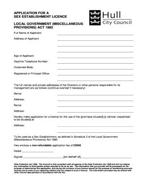 Fillable Online Sex Establishment Application Form Hull Fax Email Print Pdffiller