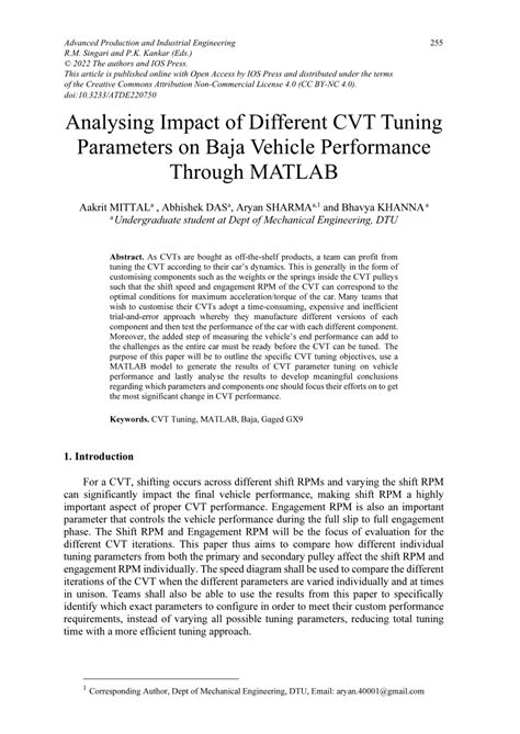 pdf analysing impact of different cvt tuning parameters on baja