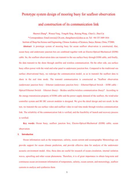Pdf Prototype System Design Of Mooring Buoy For Seafloor Observation And Construction Of Its