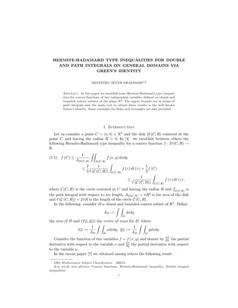 Pdf Hermite Hadamard Type Inequalities For Double And Path Integrals