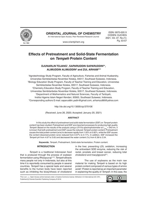 Pdf Effects Of Pretreatment And Solid State Fermentation On Tempeh Protein Content