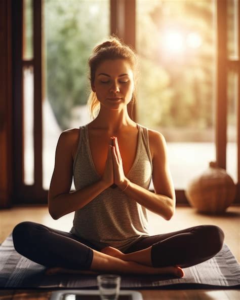 Premium Ai Image A Girl Relaxing In A Lotus Position With Sun Rays