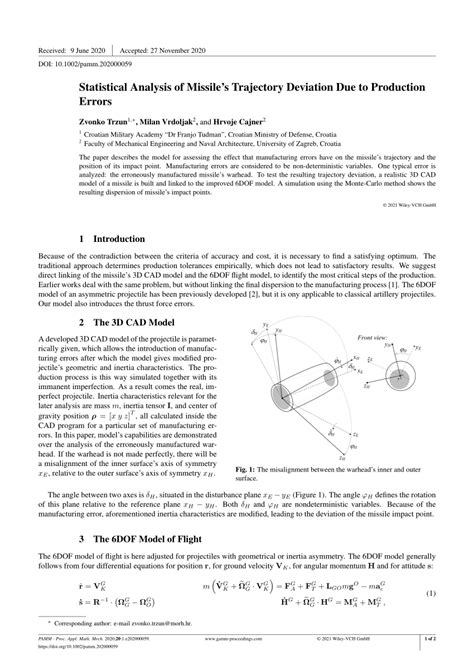 Pdf Statistical Analysis Of Missiles Trajectory Deviation Due To Production Errors