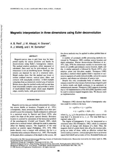 magnetic interpretation in three dimensions using euler deconvolution
