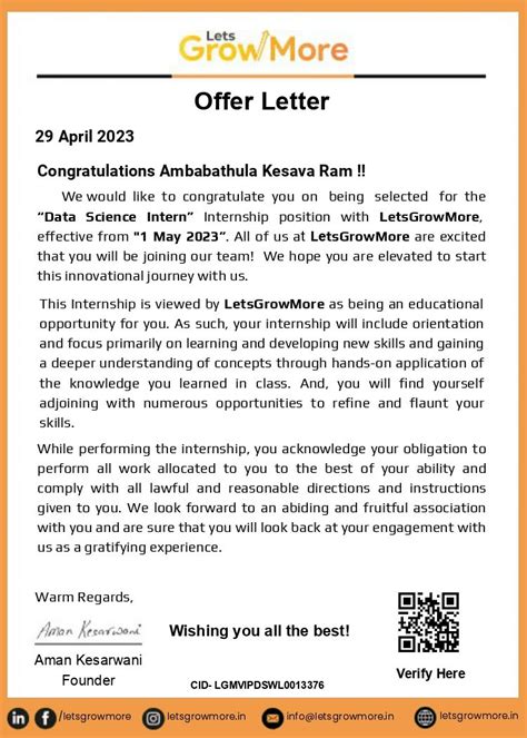 Kesava Ram Ambabathula On Linkedin Connections Excited Internship Letsgrowmore Opportunity