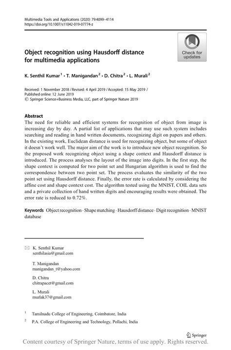 object recognition using hausdorff distance for multimedia applications
