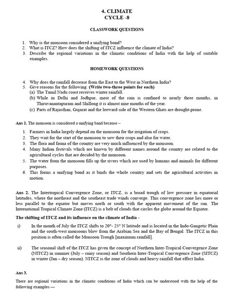 Climate Hw Cw Map Work And Activity Cycle 8 2 Pdf Monsoon Rain