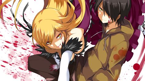 Hd Wallpaper Koyomi Araragi And Kiss Shot From Monogatari Series