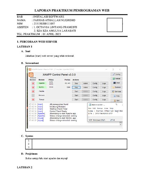 Bab2 Laporanpraktikumpw Laporan Praktikum Pemrograman Web Bab Instalasi Software Nama