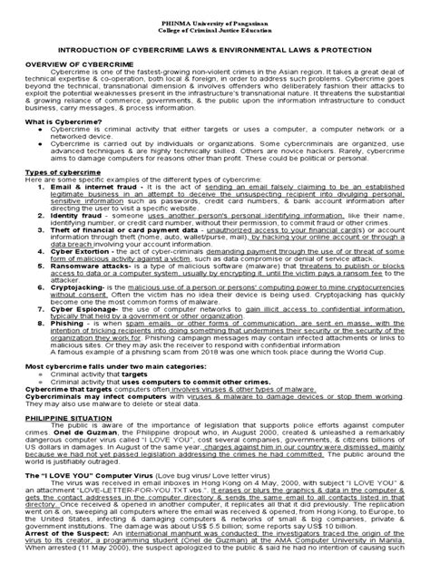Introduction Of Cybercrime Laws Environmental Laws Protection Pdf