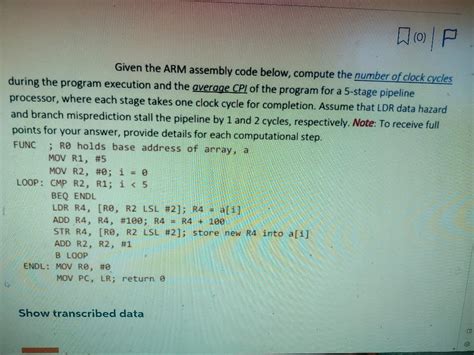 solved given the arm assembly code below compute the number